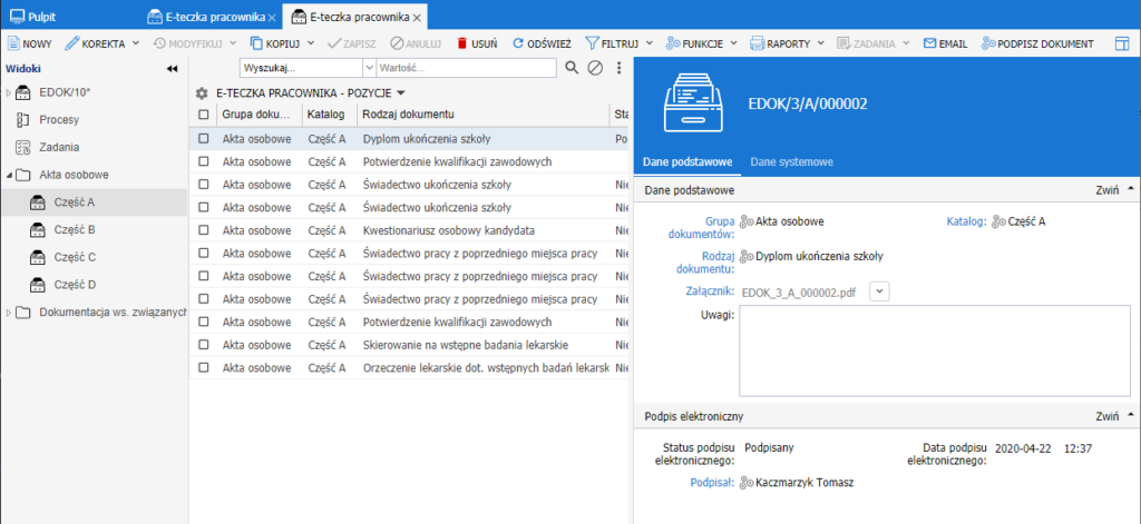 E-TECZKA – elektroniczna dokumentacja pracownicza eq system